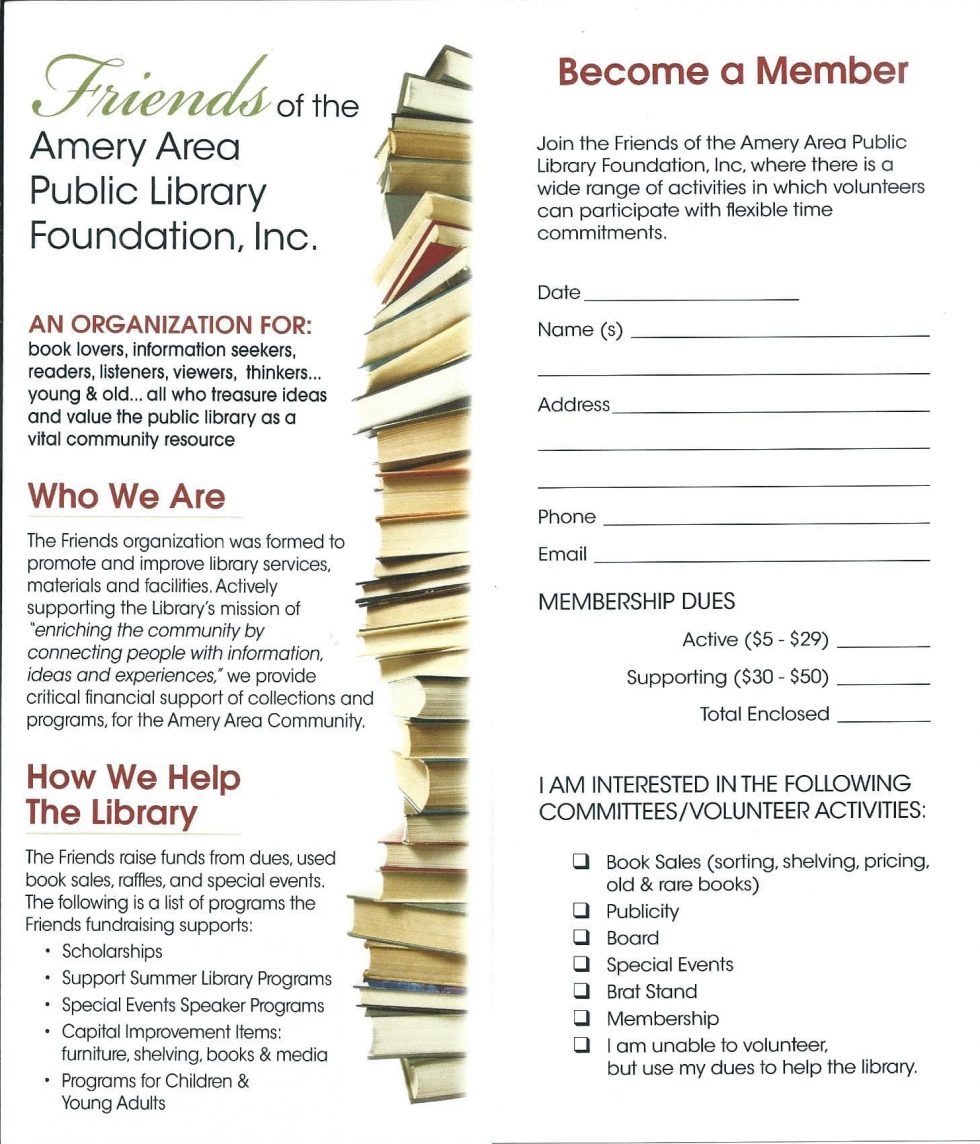 Friends of the Library | Amery Area Public Library